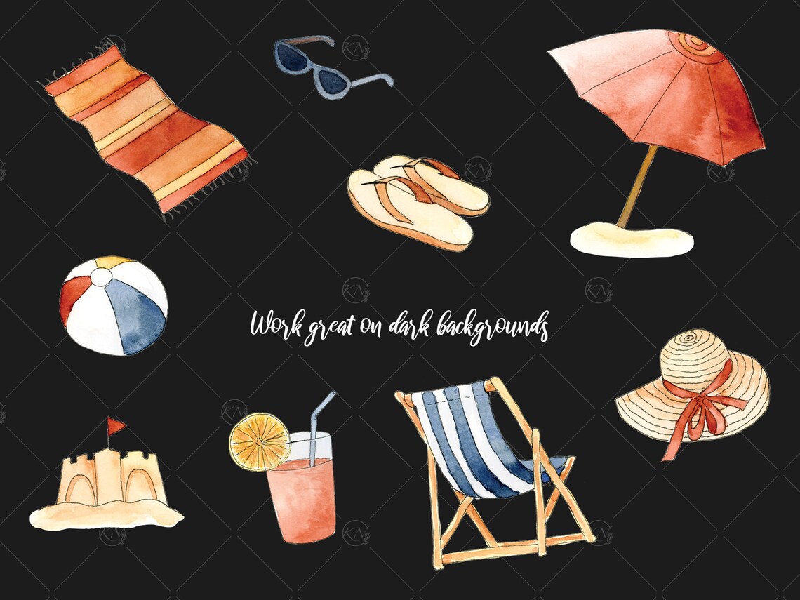 Watercolor Beach Day Clipart - PNG Instant Download - Summer - Vacation ...