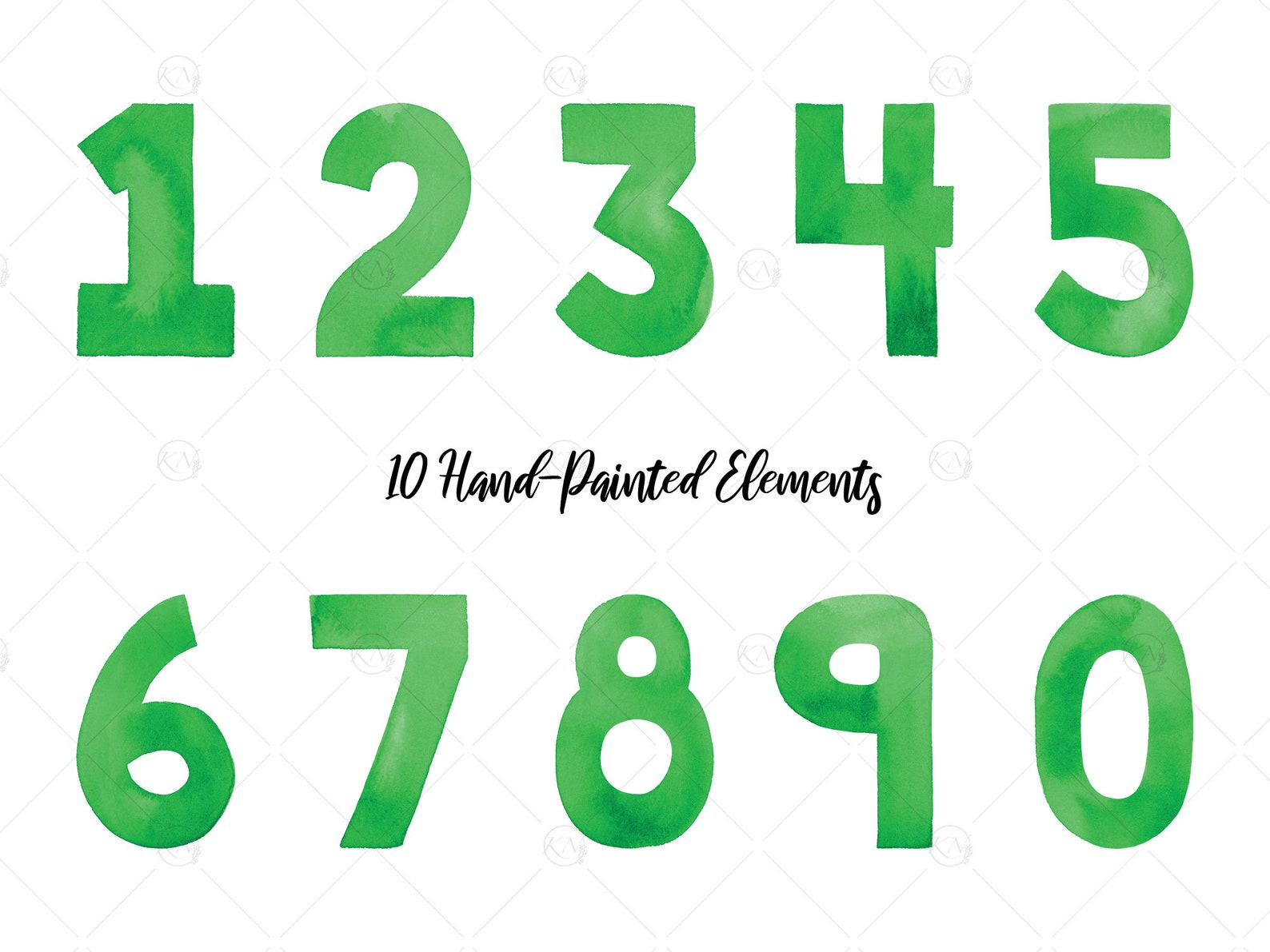 Green Watercolor Numbers Clipart - PNG Instant Download - Number ...