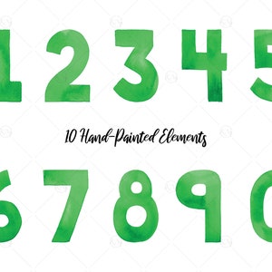 Green Watercolor Numbers Clipart - PNG Instant Download - Number ...