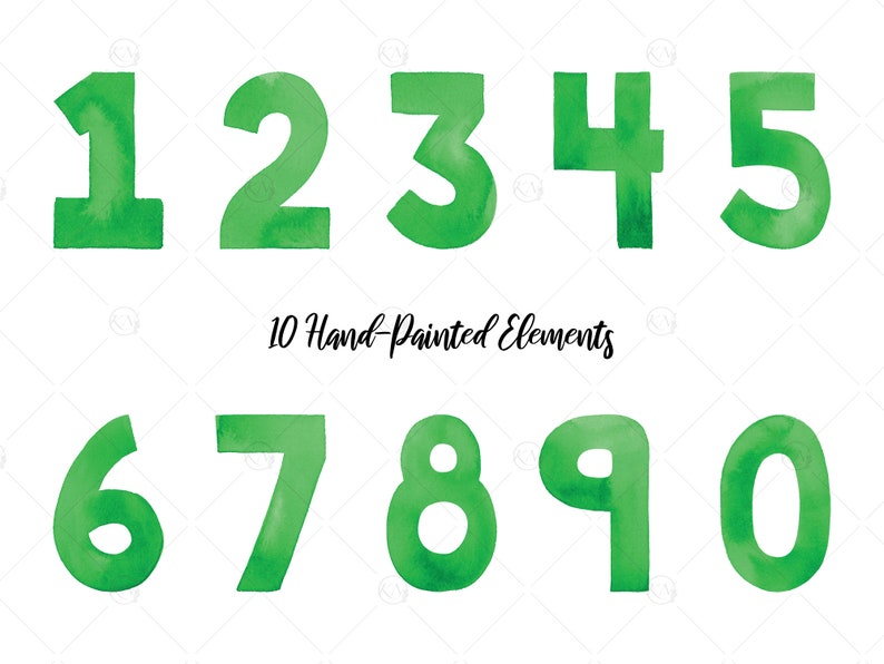 Green Watercolor Numbers Clipart - PNG Instant Download - Number ...