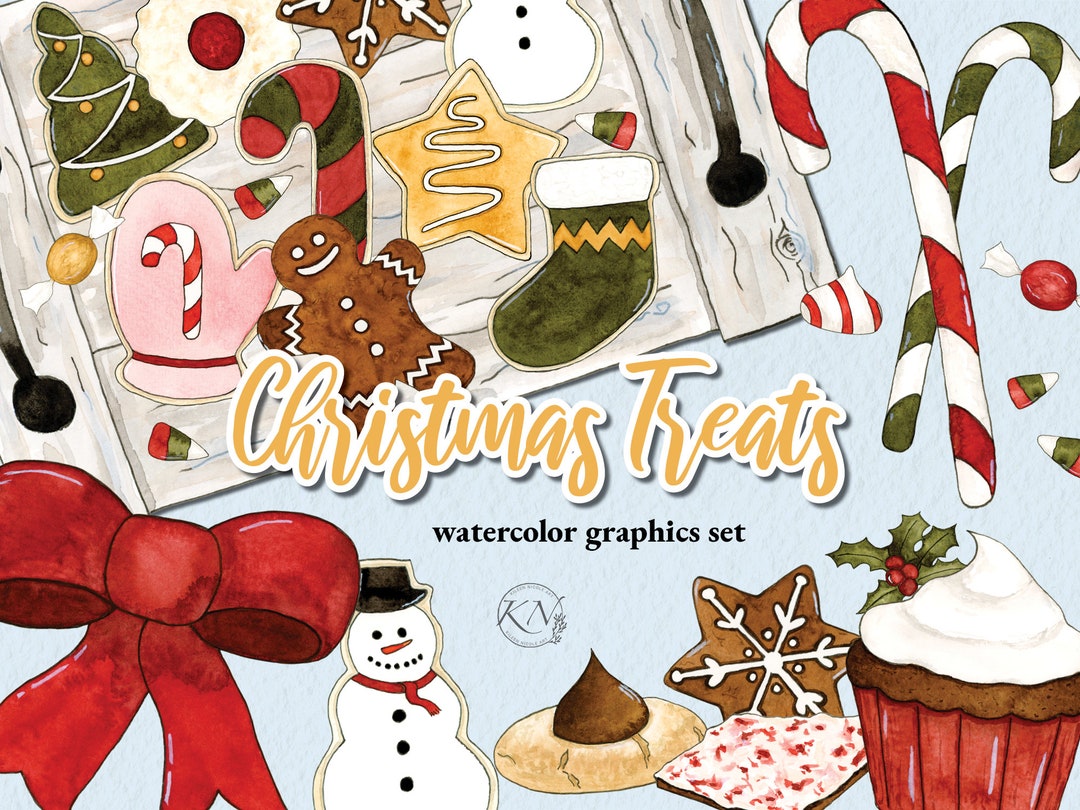 Christmas Treats Watercolor Clipart - PNG Instant Download - Xmas ...