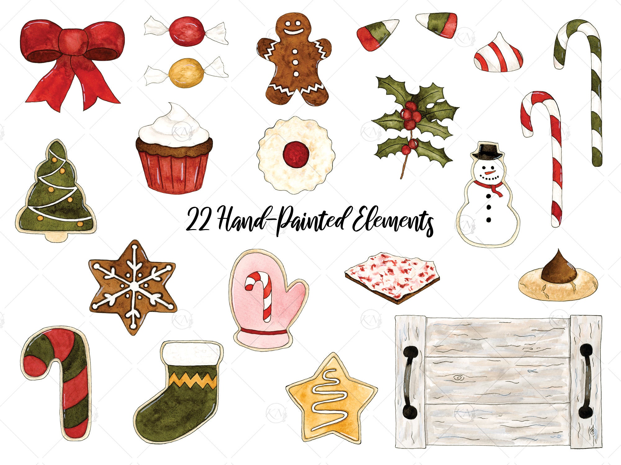 Christmas Treats Watercolor Clipart - PNG Instant Download - Xmas ...