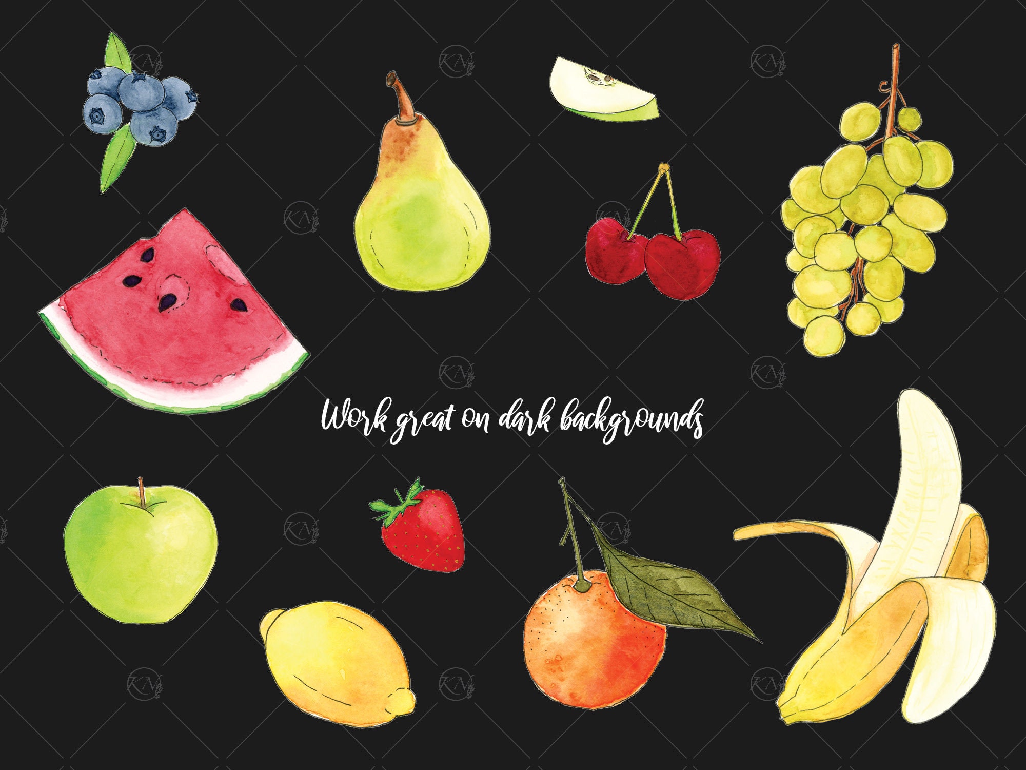 Watercolor Fruit Clipart – Fresh Summer Produce PNG (instant Download ...