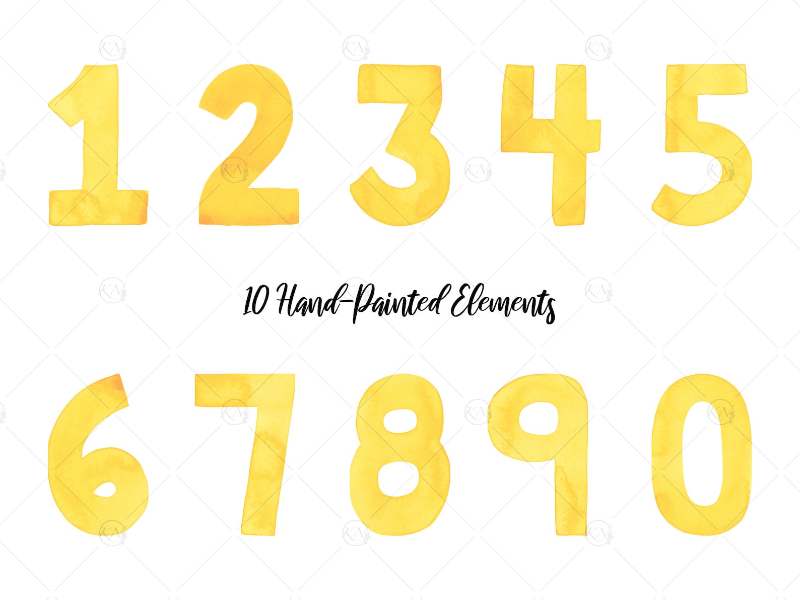 Yellow Watercolor Numbers Clipart - PNG Instant Download - Number ...