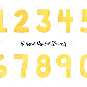 Yellow Watercolor Numbers Clipart - PNG Instant Download - Number ...