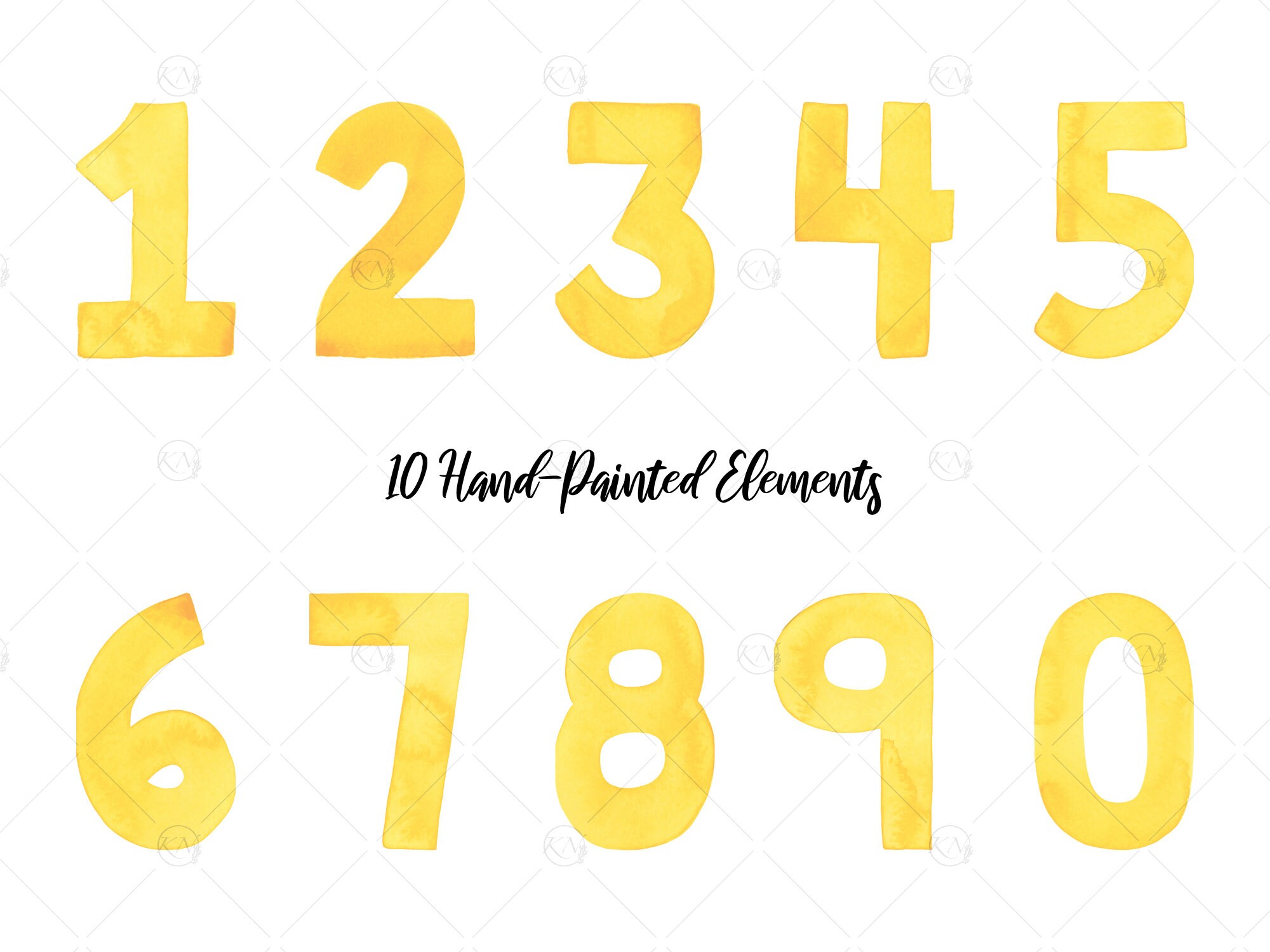 Yellow Watercolor Numbers Clipart - PNG Instant Download - Number ...