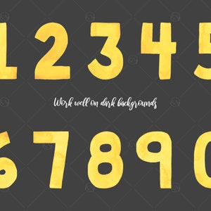 Yellow Watercolor Numbers Clipart – Hand-painted Graphics (PNG Instant ...