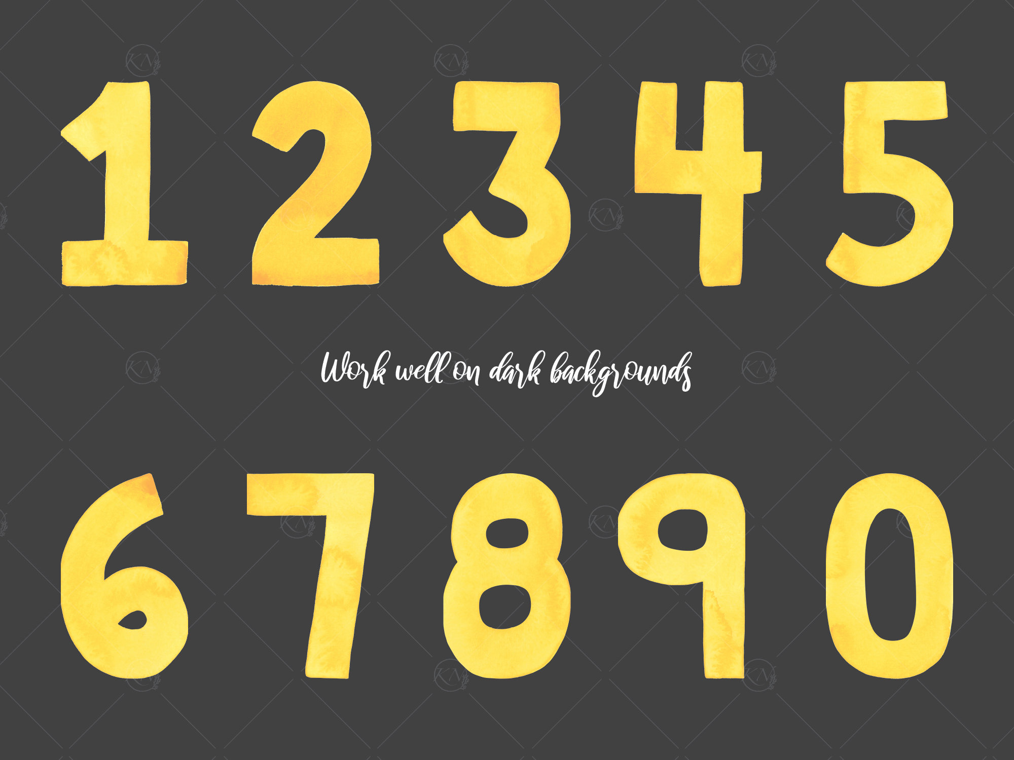 Yellow Watercolor Numbers Clipart - PNG Instant Download - Number ...