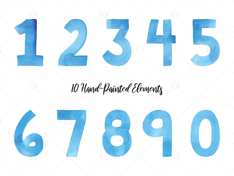 Blue Watercolor Numbers Clipart - PNG Instant Download - Number ...