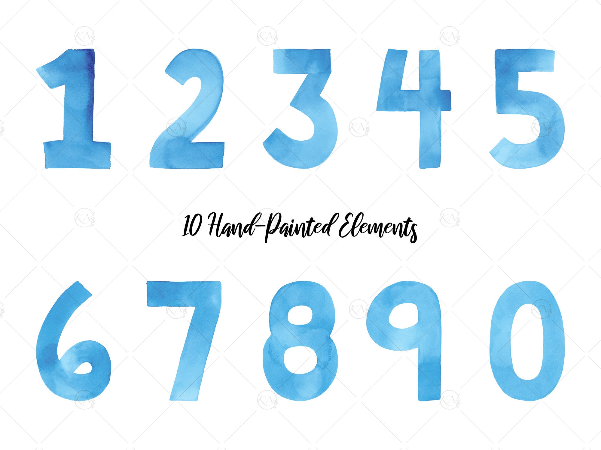 Blue Watercolor Numbers Clipart - PNG Instant Download - Number ...