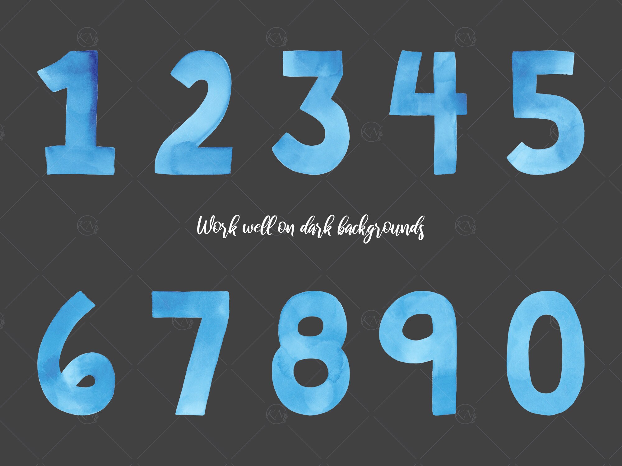 Blue Watercolor Numbers Clipart - PNG Instant Download - Number ...