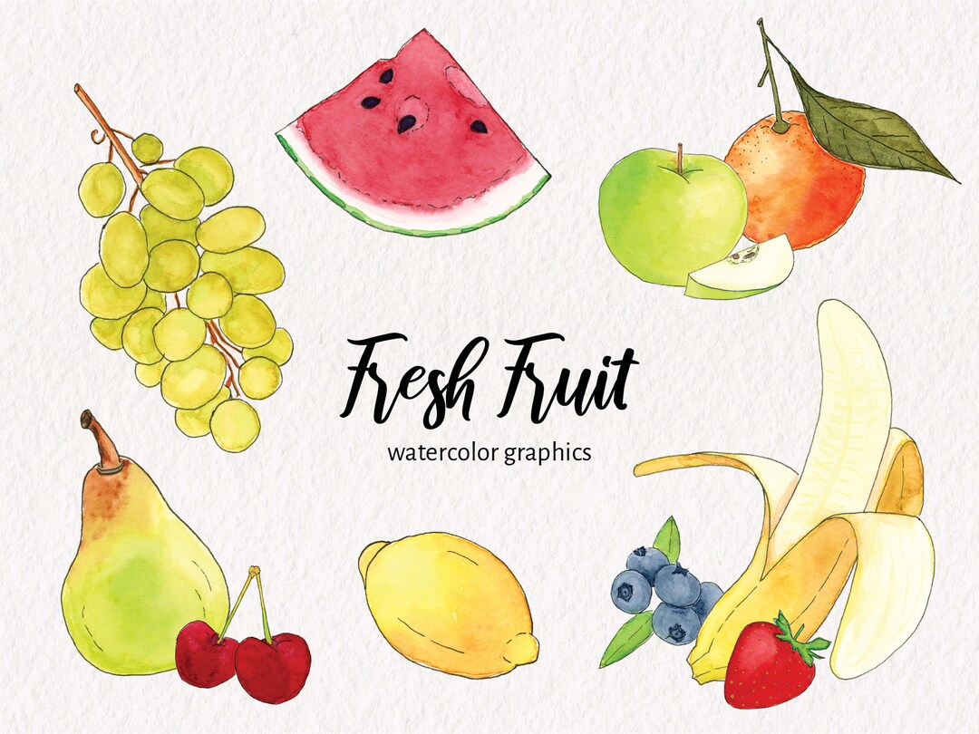 Fresh Fruit Watercolor Clipart - PNG Instant Download - Banana ...