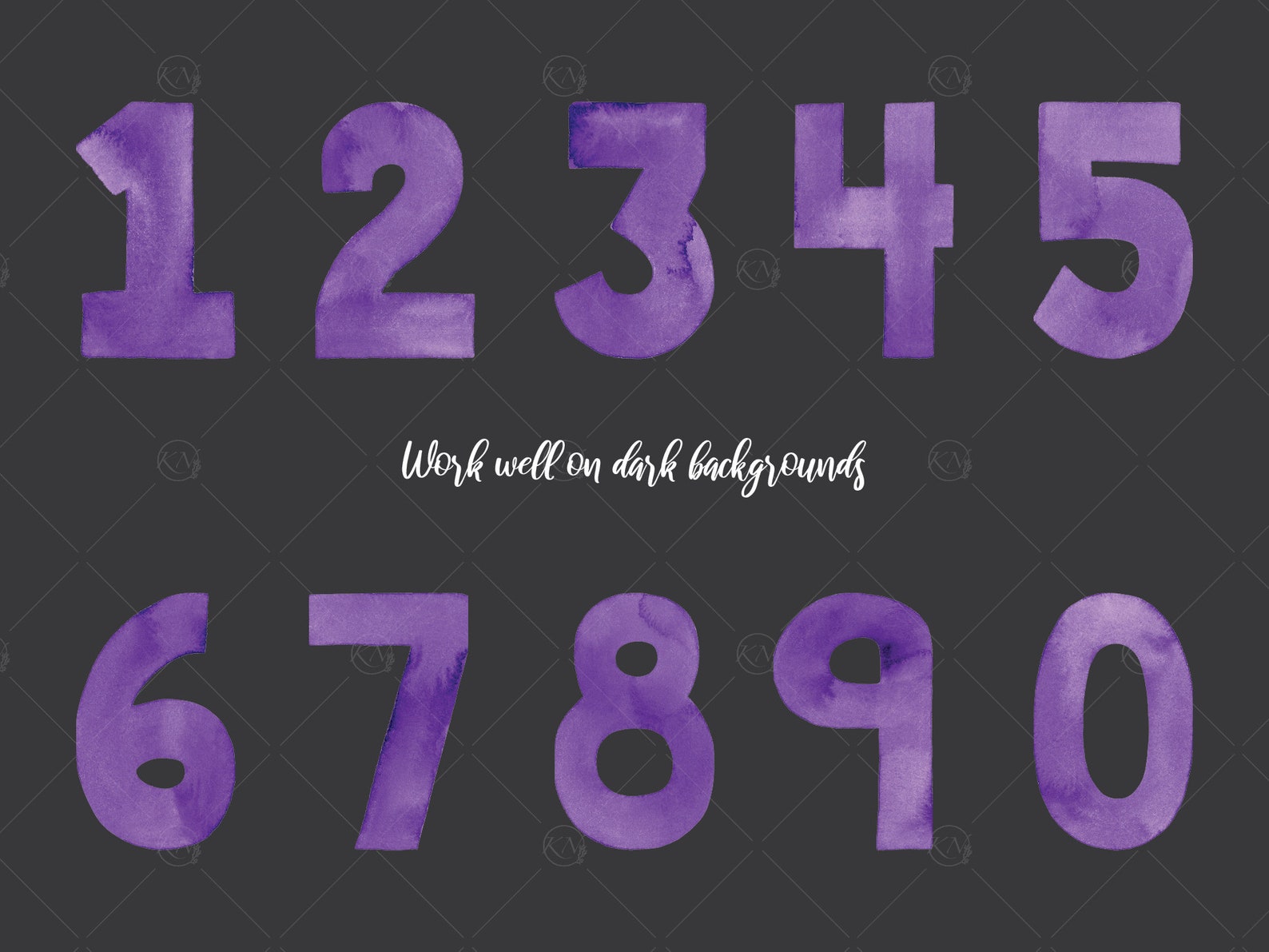 Purple Watercolor Numbers Clipart – Hand-painted PNG (digital Download ...