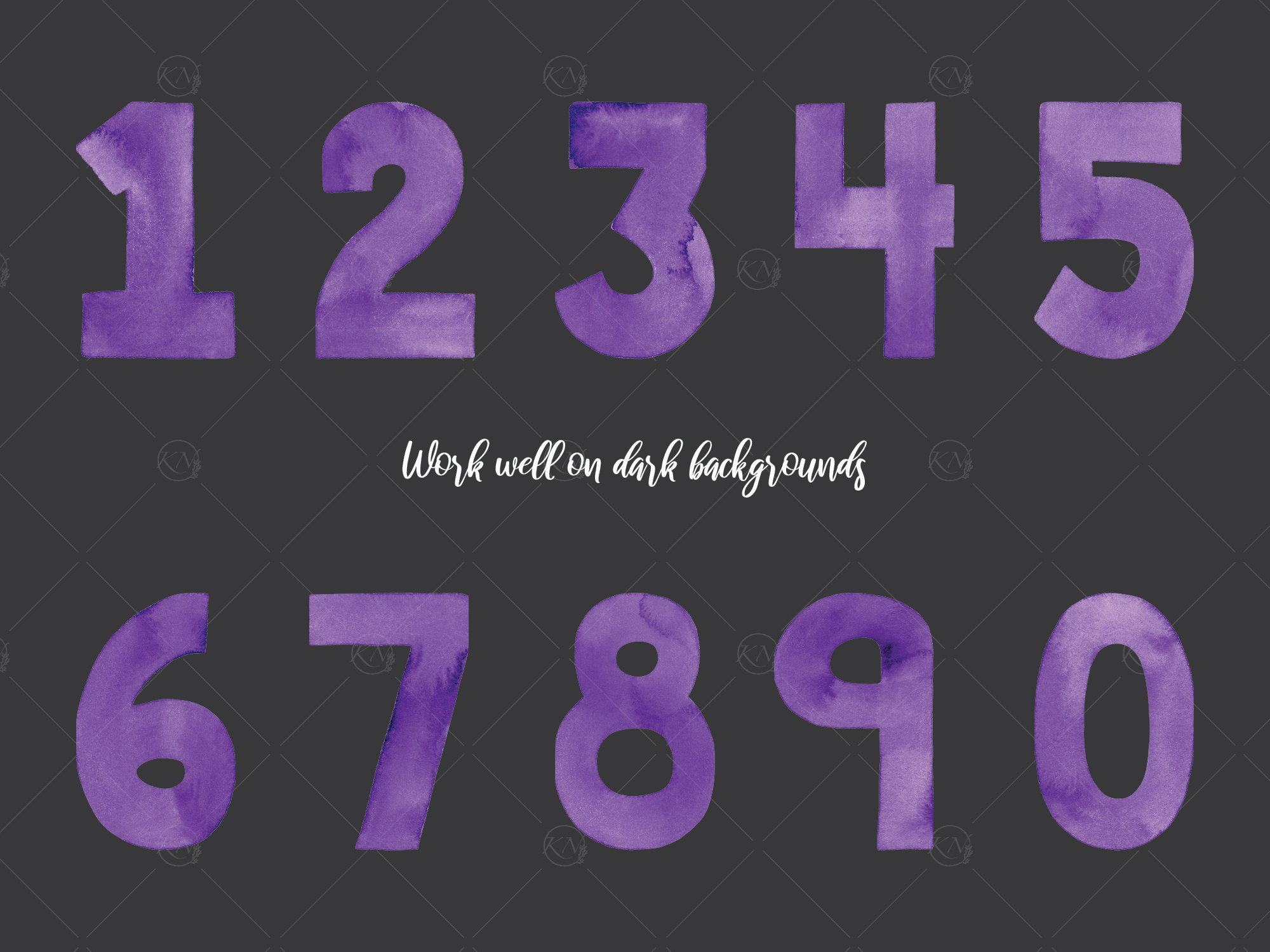 Purple Violet Watercolor Numbers Clipart - PNG Instant Download ...