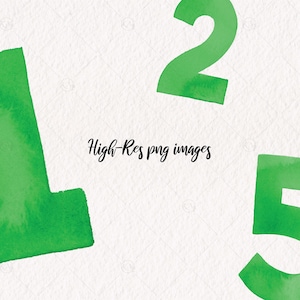 Green Watercolor Numbers Clipart - PNG Instant Download - Number ...