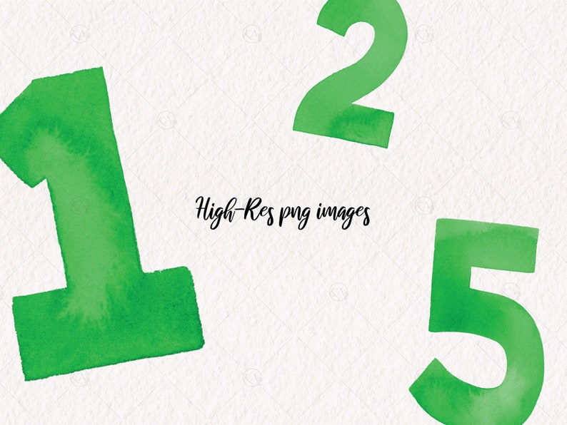 Green Watercolor Numbers Clipart - PNG Instant Download - Number ...