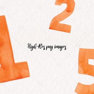 Orange Watercolor Numbers Clipart - PNG Instant Download - Number ...