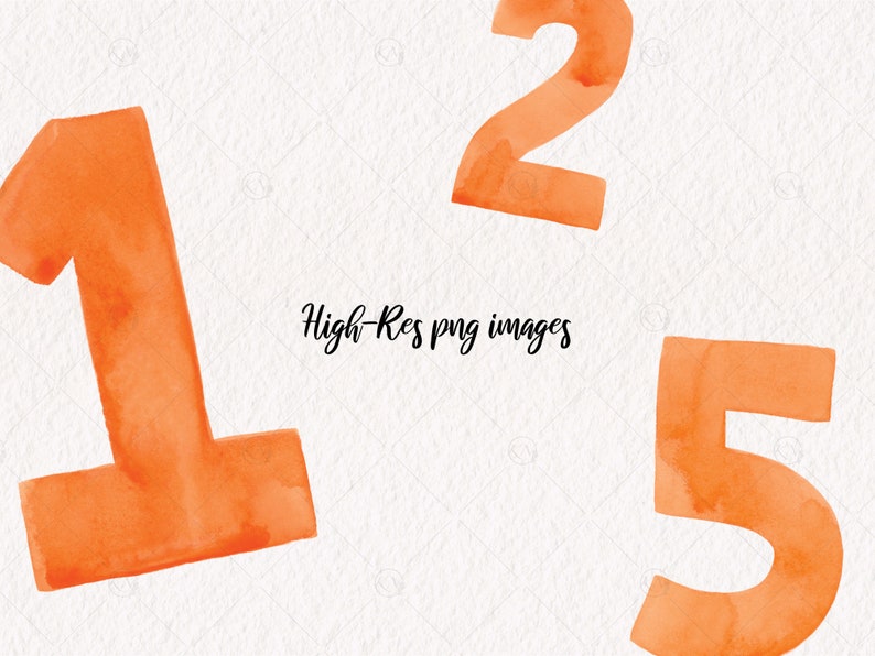 Orange Watercolor Numbers Clipart - PNG Instant Download - Number ...