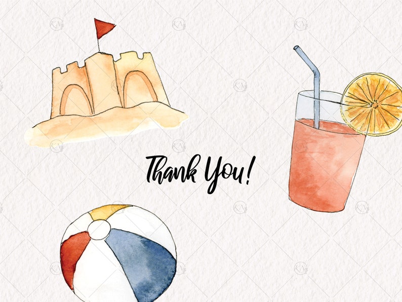 Watercolor Beach Day Clipart - PNG Instant Download - Summer - Vacation ...