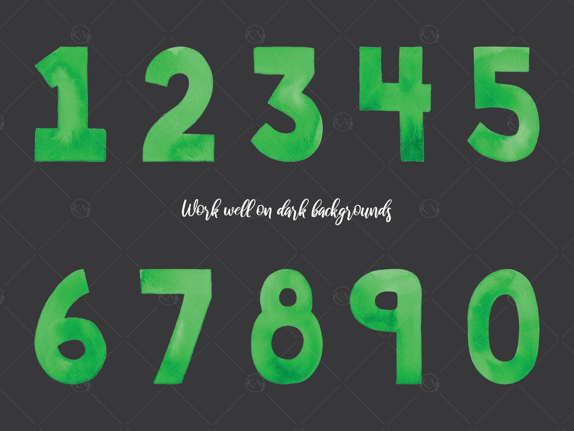 Green Watercolor Numbers Clipart - PNG Instant Download - Number ...