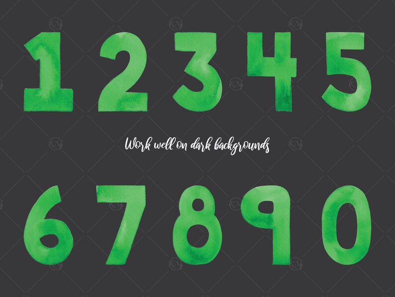 Green Watercolor Numbers Clipart - PNG Instant Download - Number ...