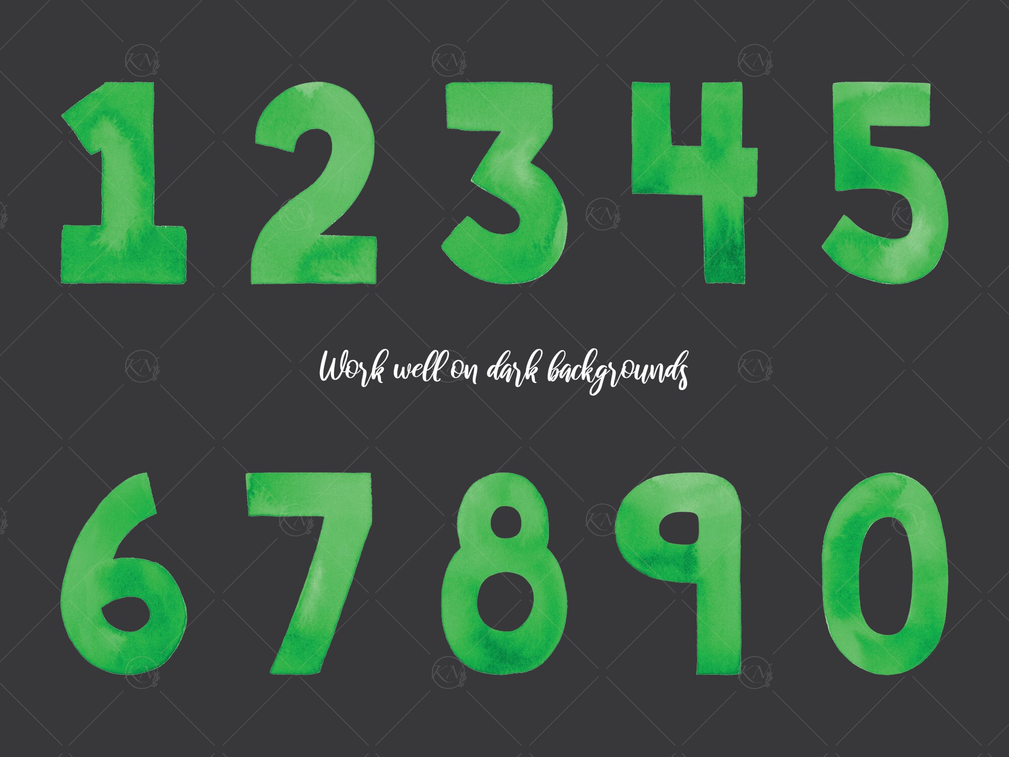 Green Watercolor Numbers Clipart – Hand-painted Graphics (PNG Instant ...