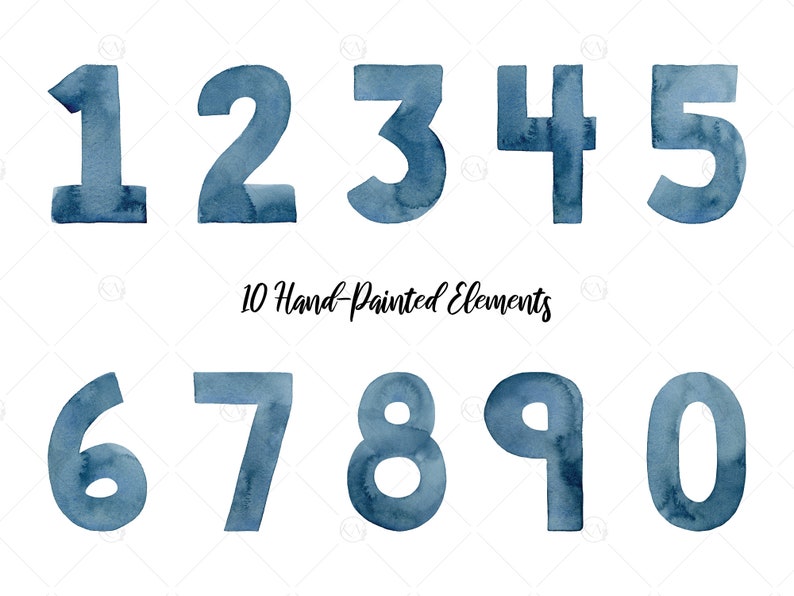 Indigo Dark Blue Watercolor Numbers Clipart PNG Instant Download Number ...