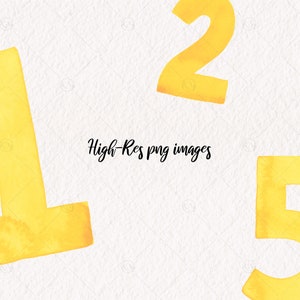 Yellow Watercolor Numbers Clipart – Hand-painted Graphics (PNG Instant ...