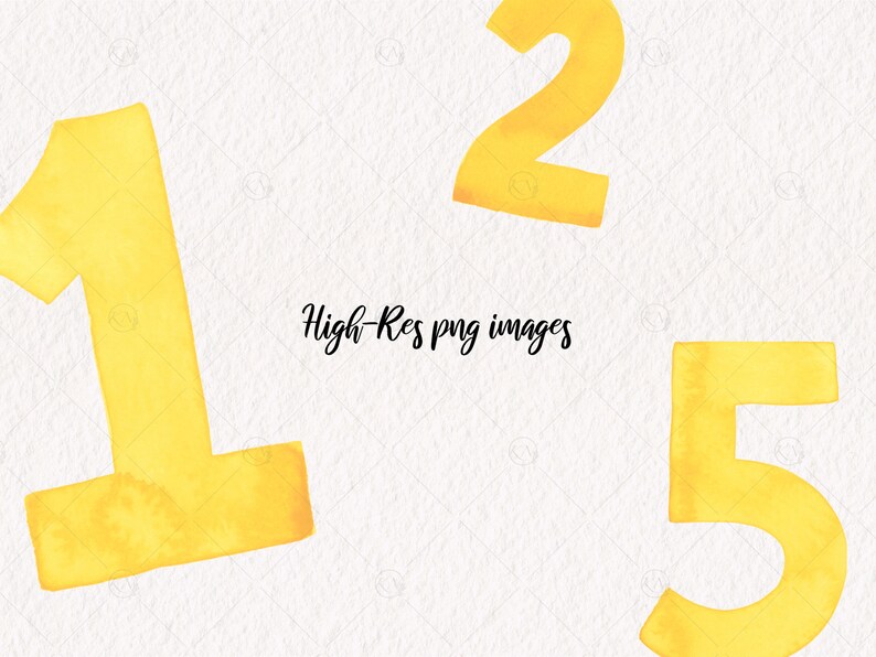 Yellow Watercolor Numbers Clipart – Hand-painted Graphics (PNG Instant ...