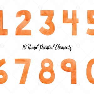 Orange Watercolor Number Clipart – Hand-painted Graphics (PNG, Digital ...