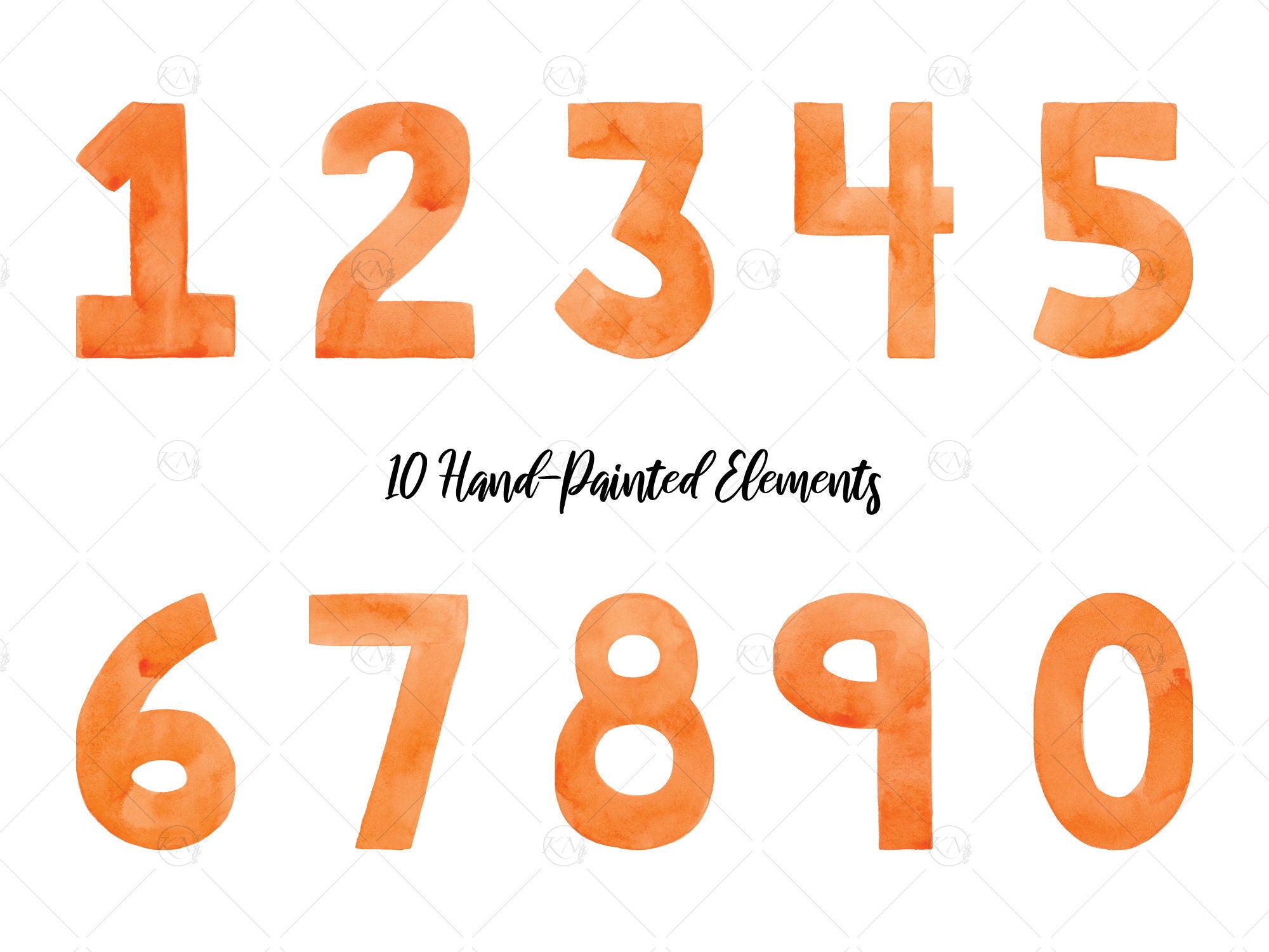 Orange Watercolor Numbers Clipart - PNG Instant Download - Number ...