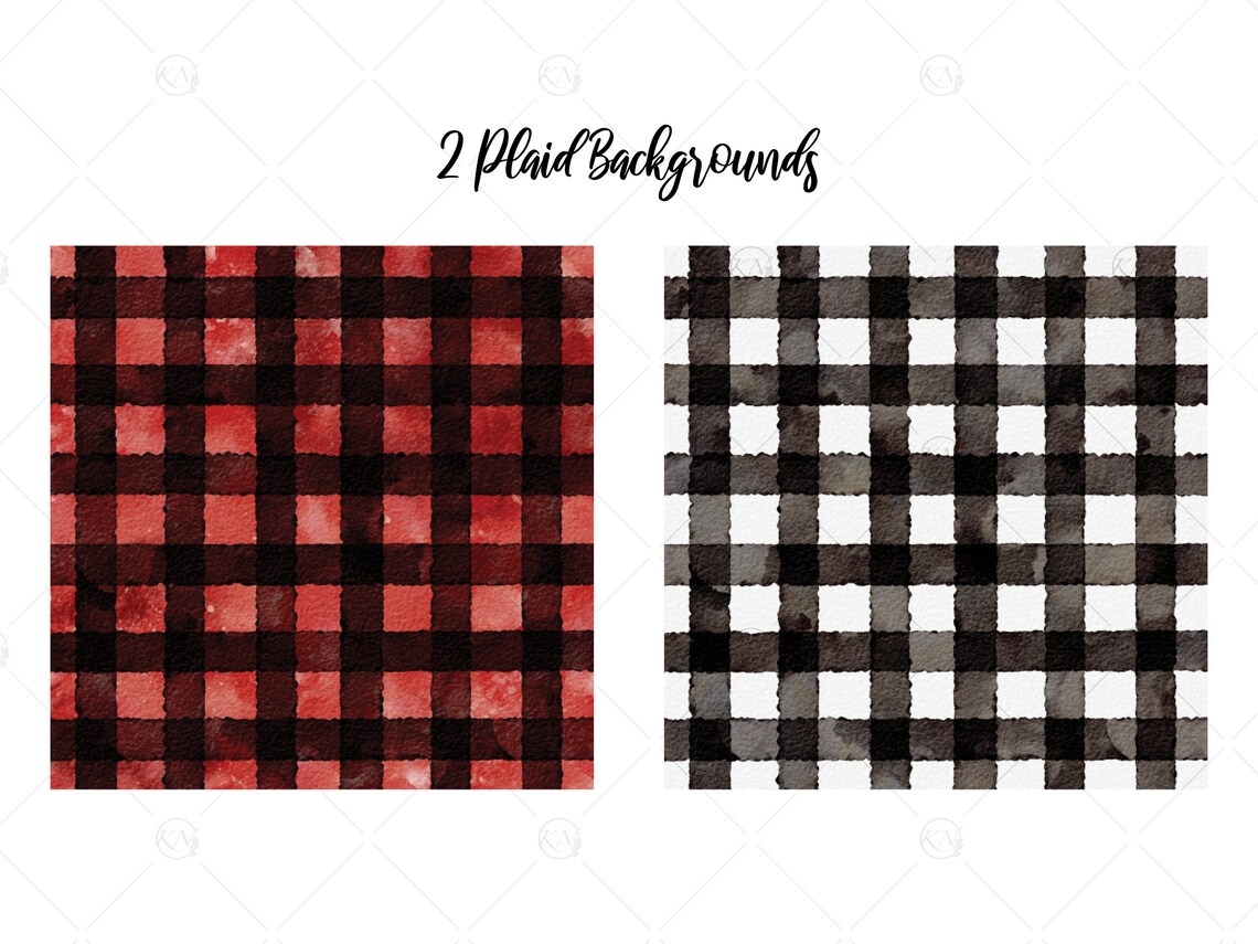 Lumberjack Watercolor Clipart – Buffalo Plaid, Bear, Moose (PNG Instant ...