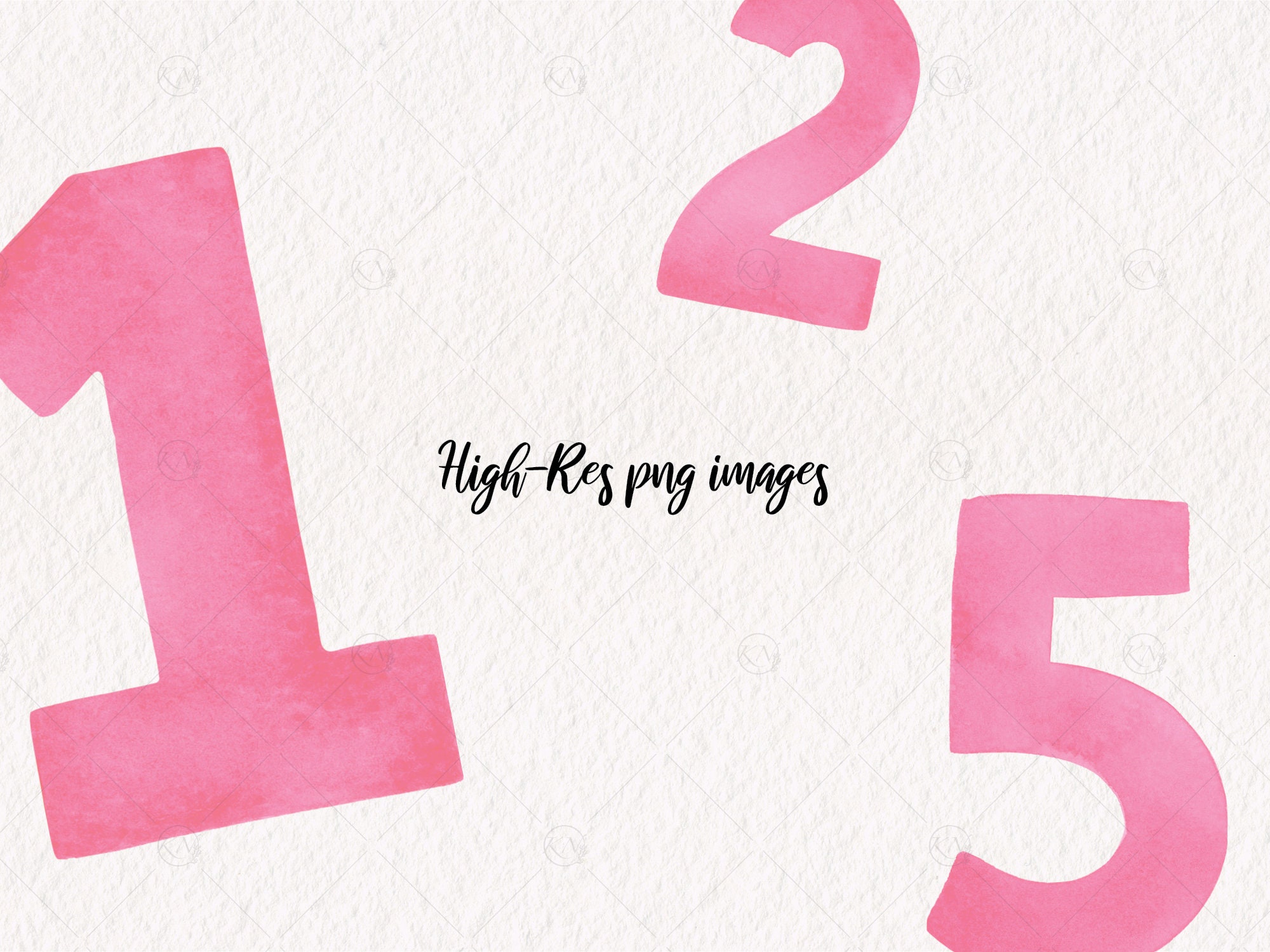 Pink Watercolor Numbers Clipart - PNG Instant Download - Number ...