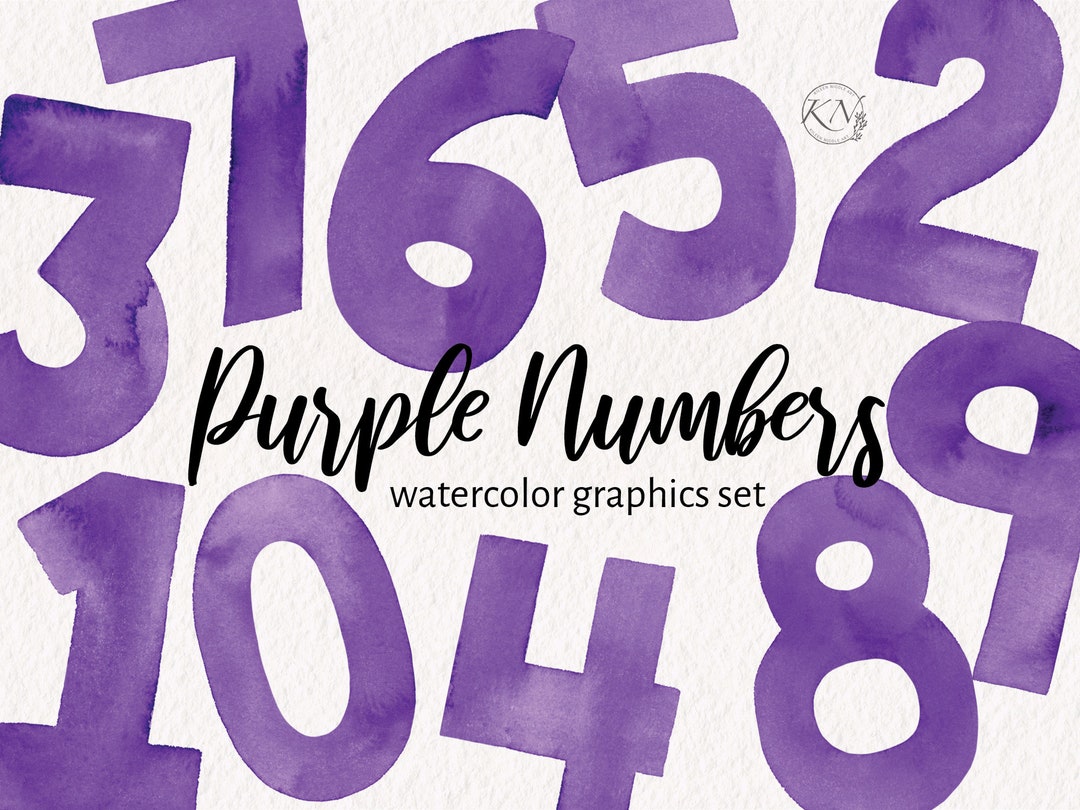 Purple Violet Watercolor Numbers Clipart - PNG Instant Download ...