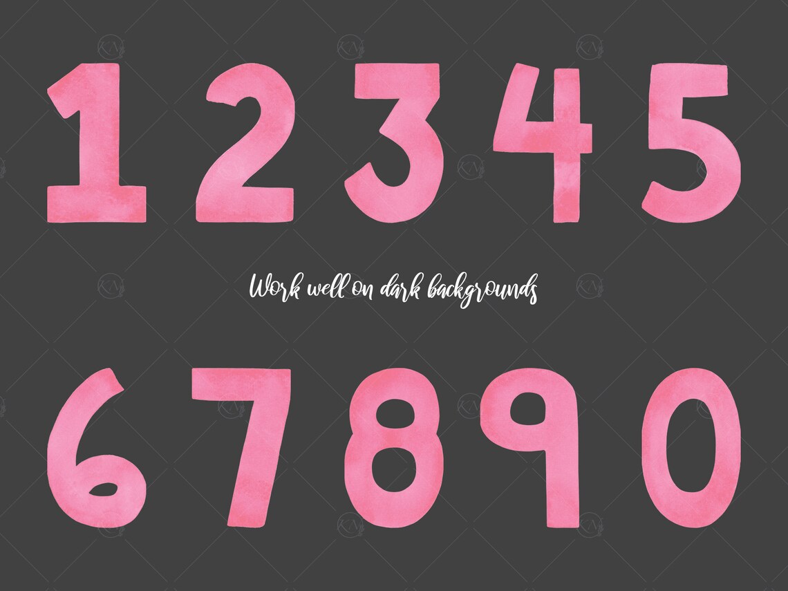Pink Watercolor Number Clipart – Hand-painted Graphics (PNG Instant ...