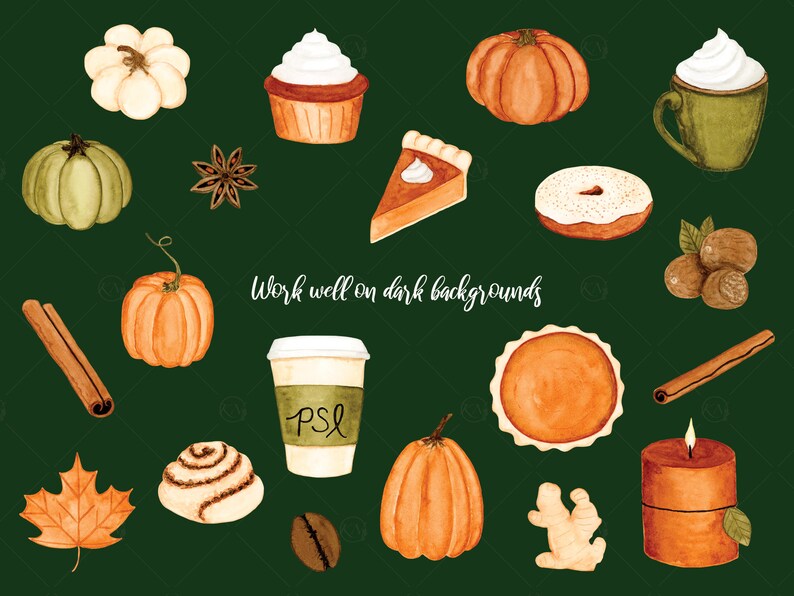Pumpkin Spice Watercolor Clipart - PNG Instant Download - Fall - Autumn ...