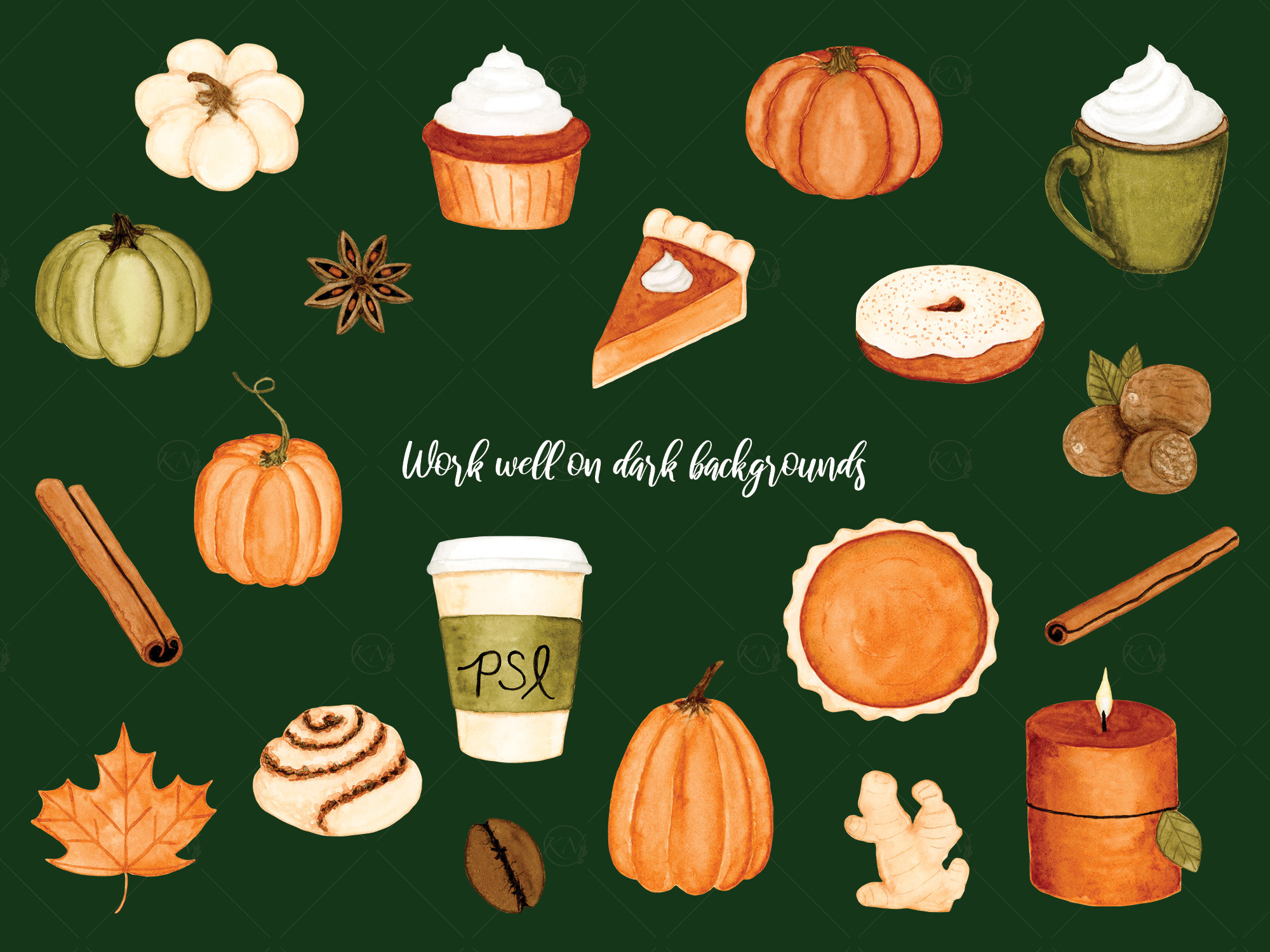 Pumpkin Spice Watercolor Clipart – Autumn Graphics (PNG Instant ...