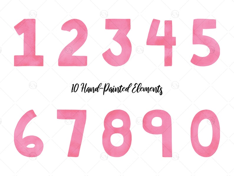 Pink Watercolor Numbers Clipart - PNG Instant Download - Number ...