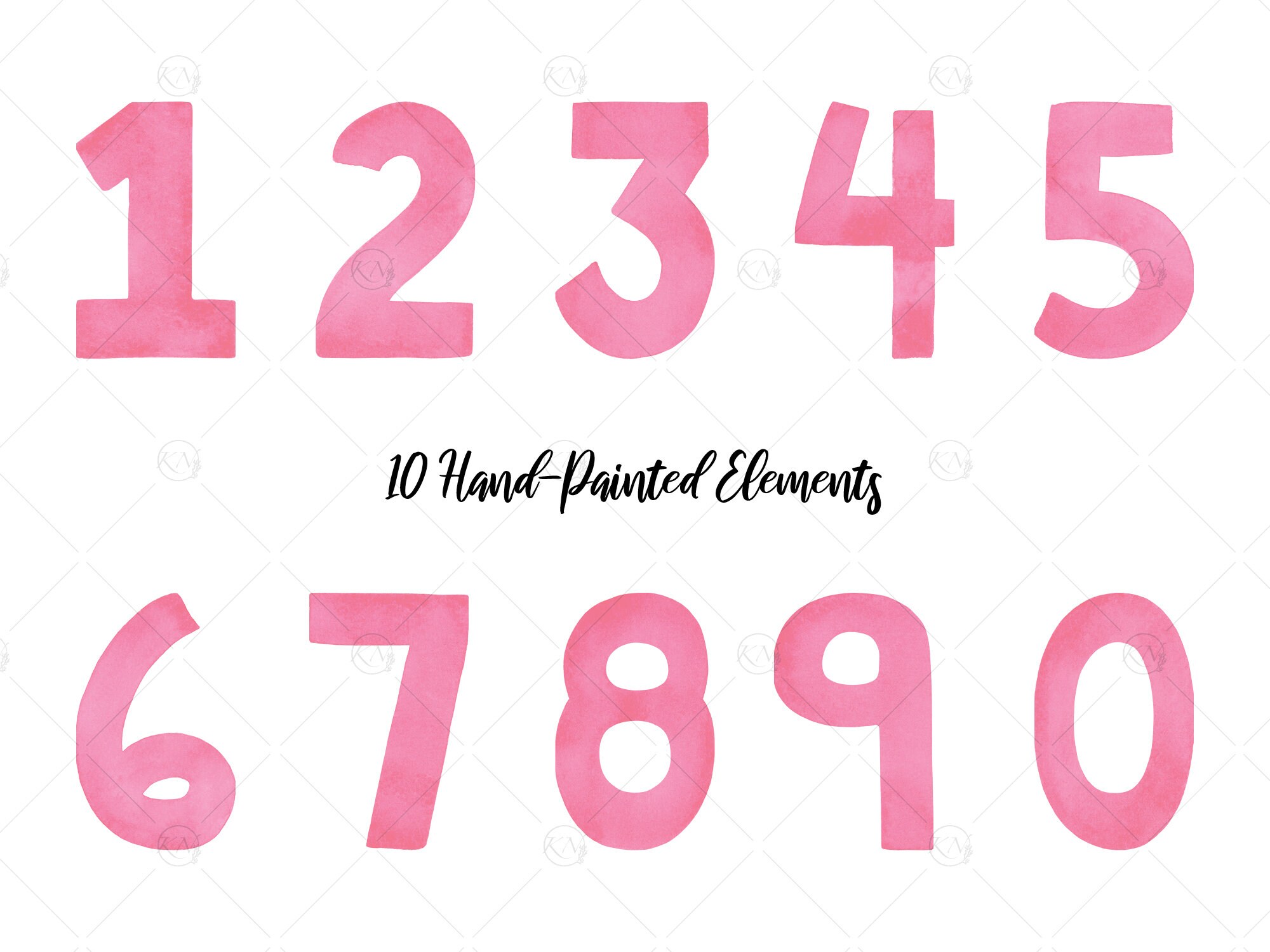 Pink Watercolor Numbers Clipart - PNG Instant Download - Number ...
