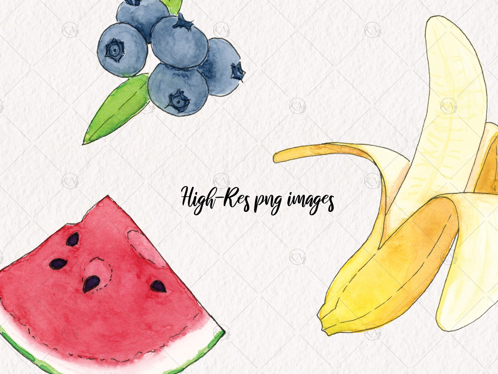 Fresh Fruit Watercolor Clipart - PNG Instant Download - Banana ...