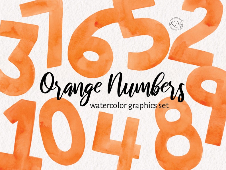 Orange Watercolor Number Clipart – Hand-painted Graphics (PNG, Digital ...