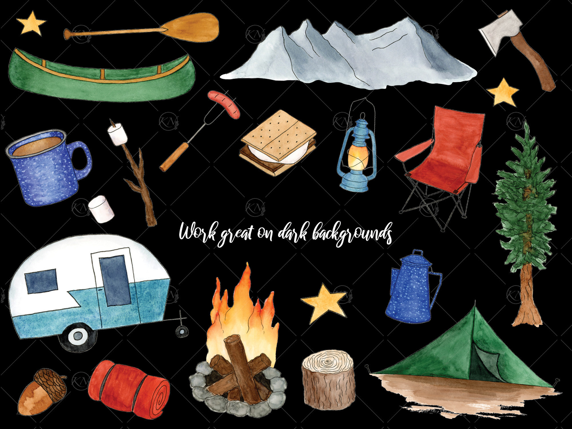 Watercolor Camping Clipart - PNG Instant Download - Tent - Camper ...