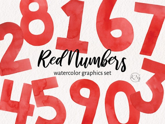 Red Watercolor Numbers Clipart PNG Instant Download Number - Etsy