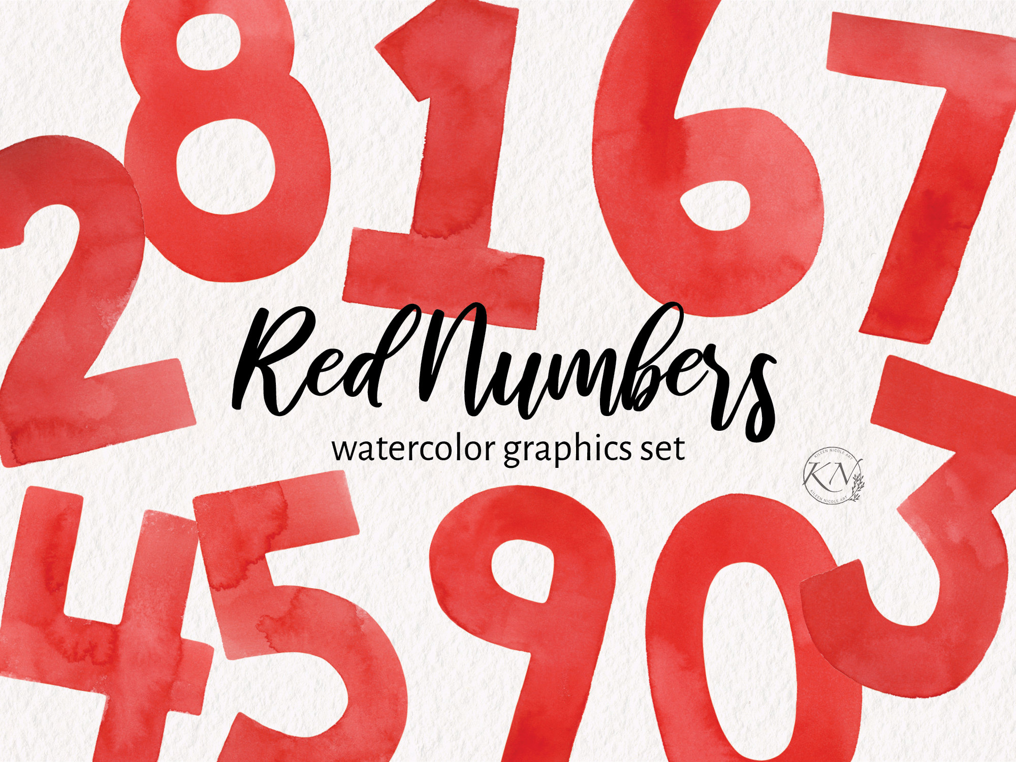 Red Watercolor Numbers Clipart - PNG Instant Download - Number Graphics ...