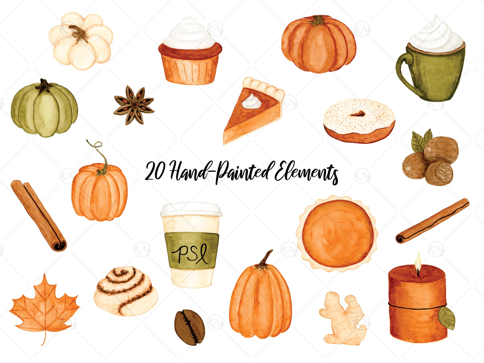 Pumpkin Spice Watercolor Clipart - PNG Instant Download - Fall - Autumn ...