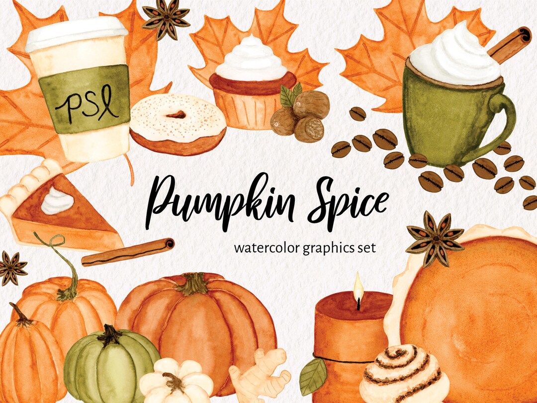 Pumpkin Spice Watercolor Clipart - PNG Instant Download - Fall - Autumn ...