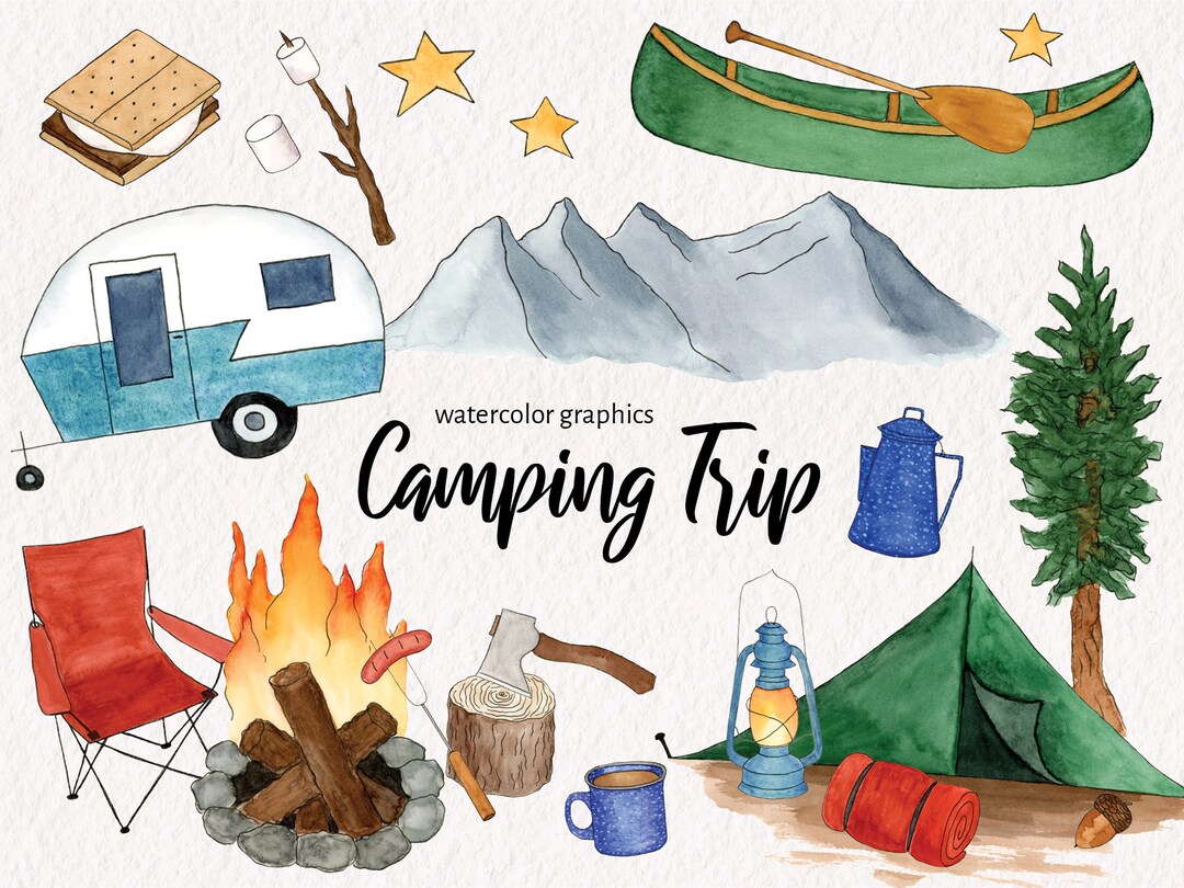 Watercolor Camping Clipart - PNG Instant Download - Tent - Camper ...