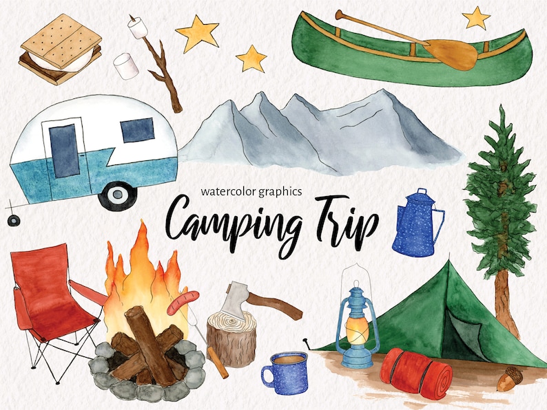 Watercolor Camping Clipart - PNG Instant Download - Tent - Camper ...
