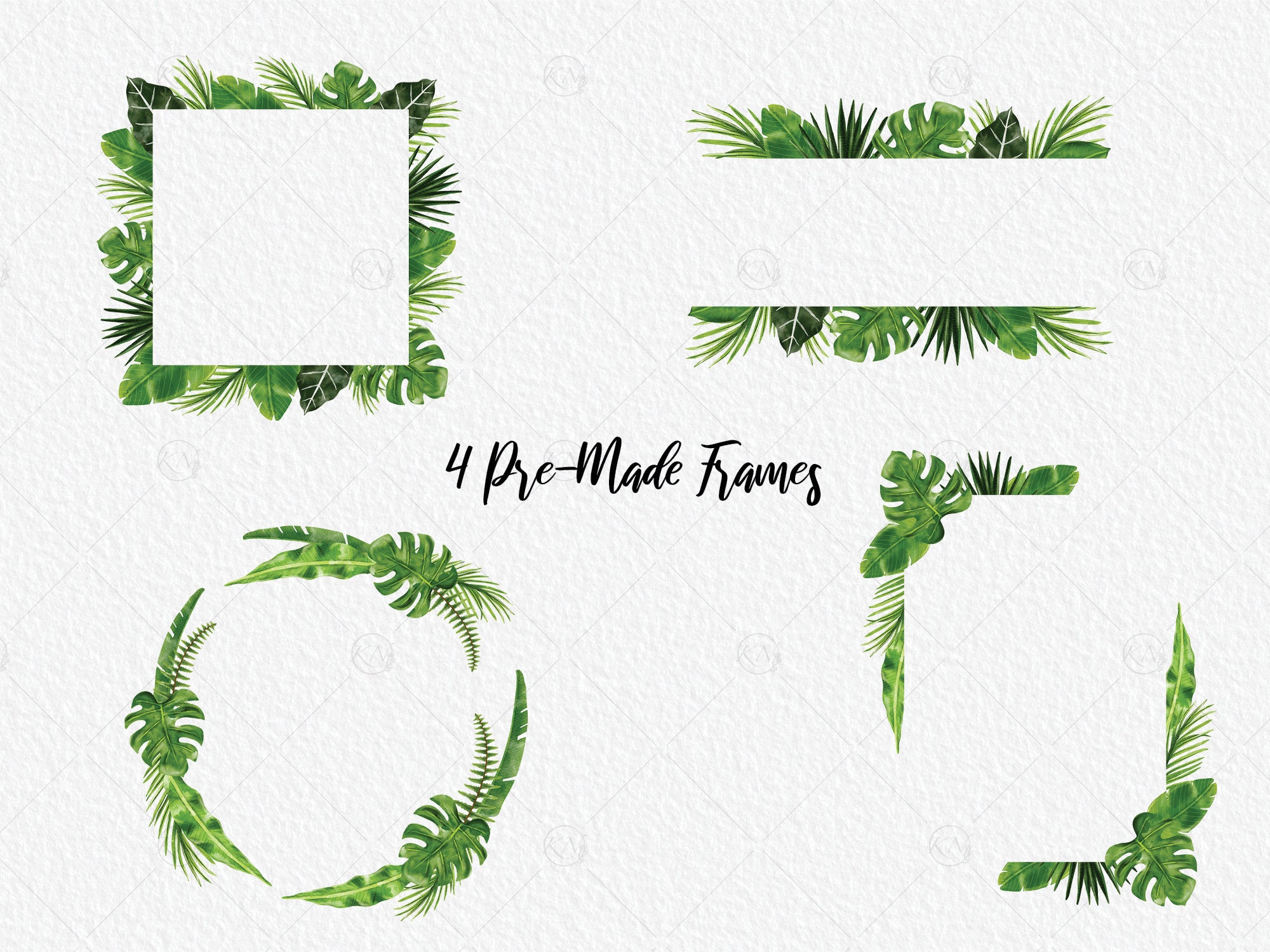 Tropical Leaves Watercolor Clipart - PNG Instant Download - Greenery ...