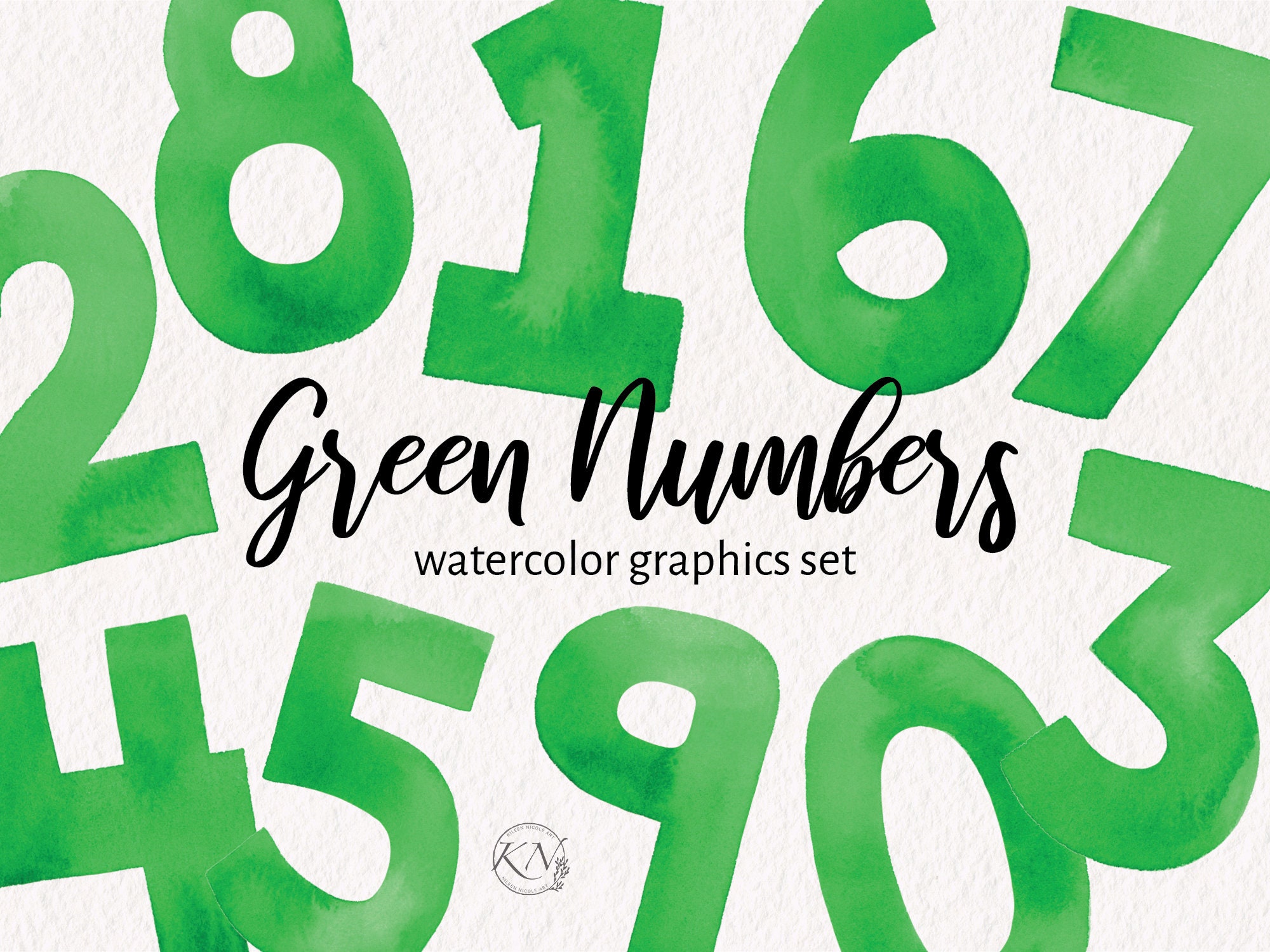 Green Watercolor Numbers Clipart - PNG Instant Download - Number ...